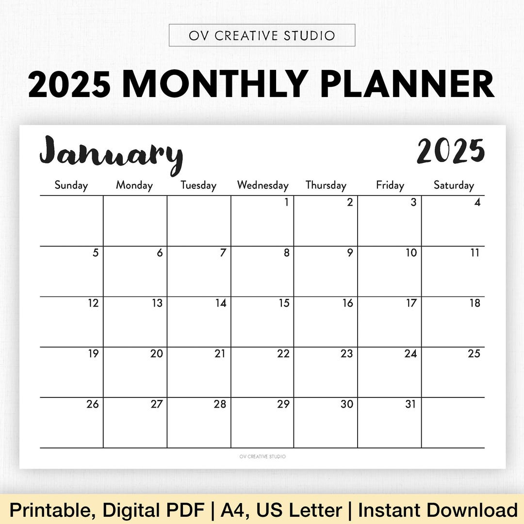 2025 Monthly Planner | Printable, Fillable | Dated Monthly Calendar ...
