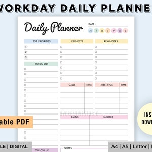 Editable Daily Planner | Printable, Digital | Daily Routine | Workday ...