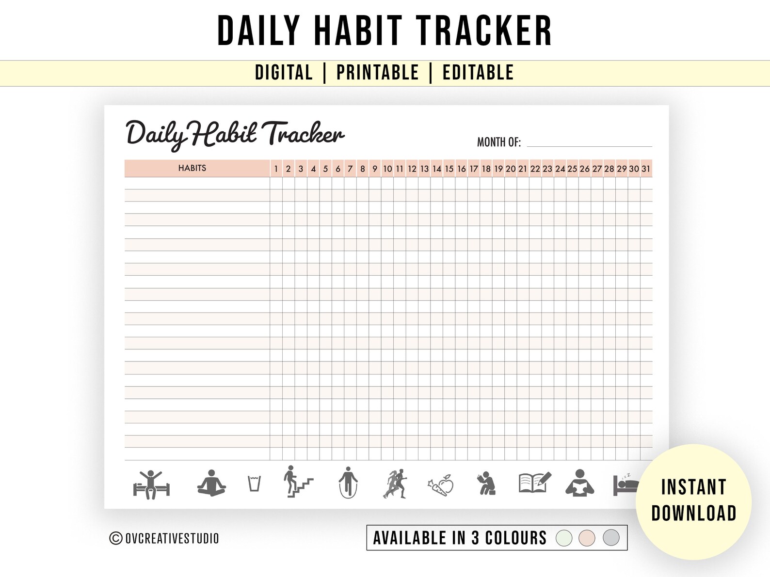 Daily Habit Tracker Printable Editable/fillable Digital - Etsy