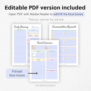 Travel Planner Printable, Digital, Editable PDF, Vacation, Holiday ...
