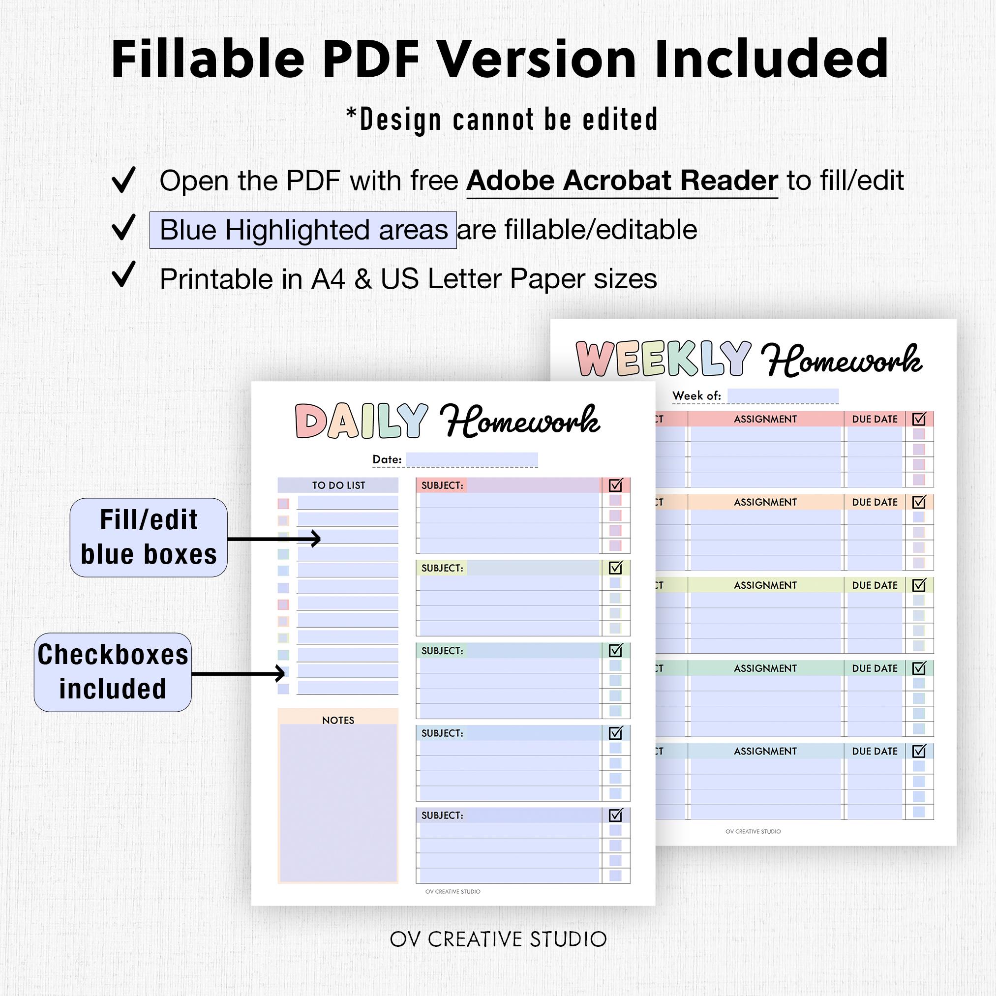 Editable Homework Planner | Printable, Digital | Student Planner ...