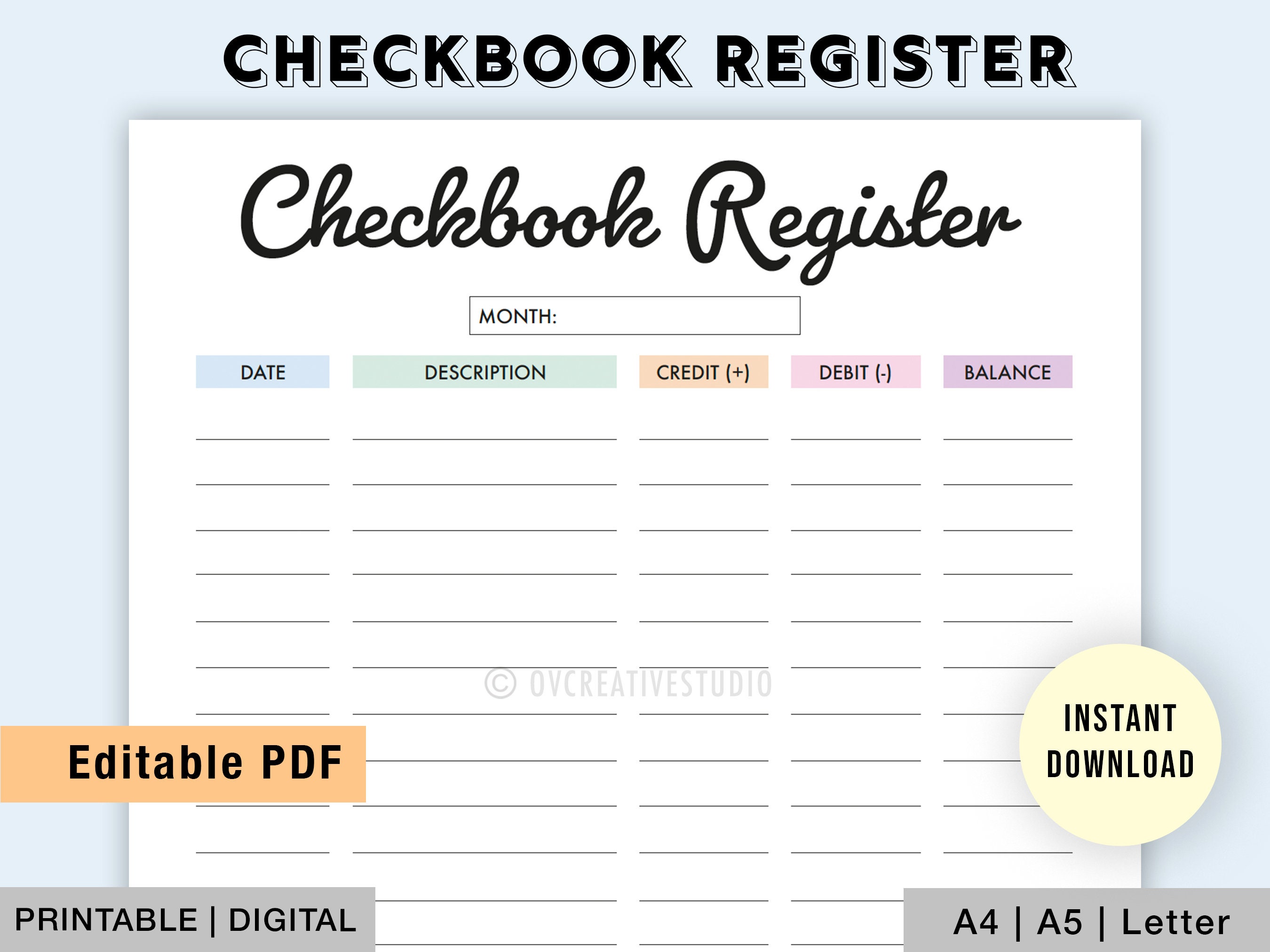 Printable Check Transaction Register