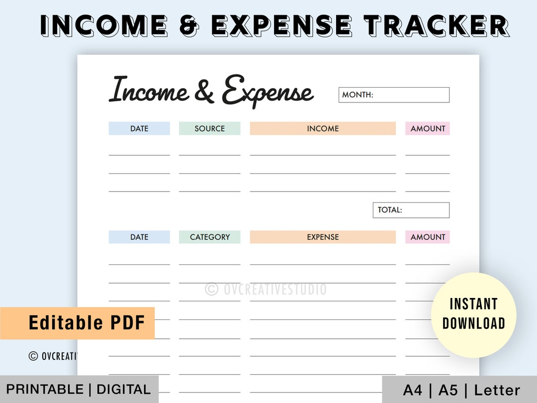 Editable Income and Expense Tracker | Monthly Income and Expense ...