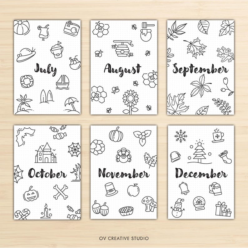 12 Month Title Pages for Bullet Journal | Printable, Digital | Monthly ...