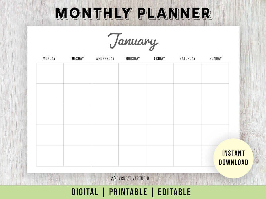 Undated Editable Monthly Planner | Printable Monthly Planner | Content ...