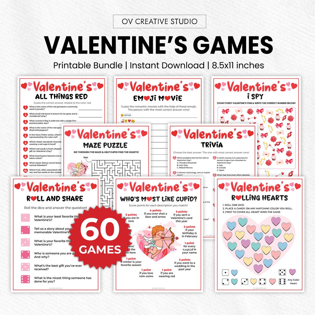 Valentines Day Printable Games | Valentines Party Games Bundle ...