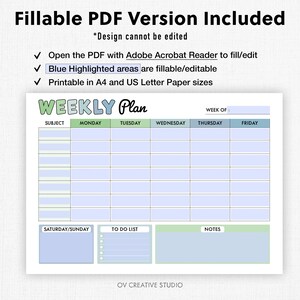 Editable Homeschool Weekly Schedule | Kids Weekly Plan | Printable ...