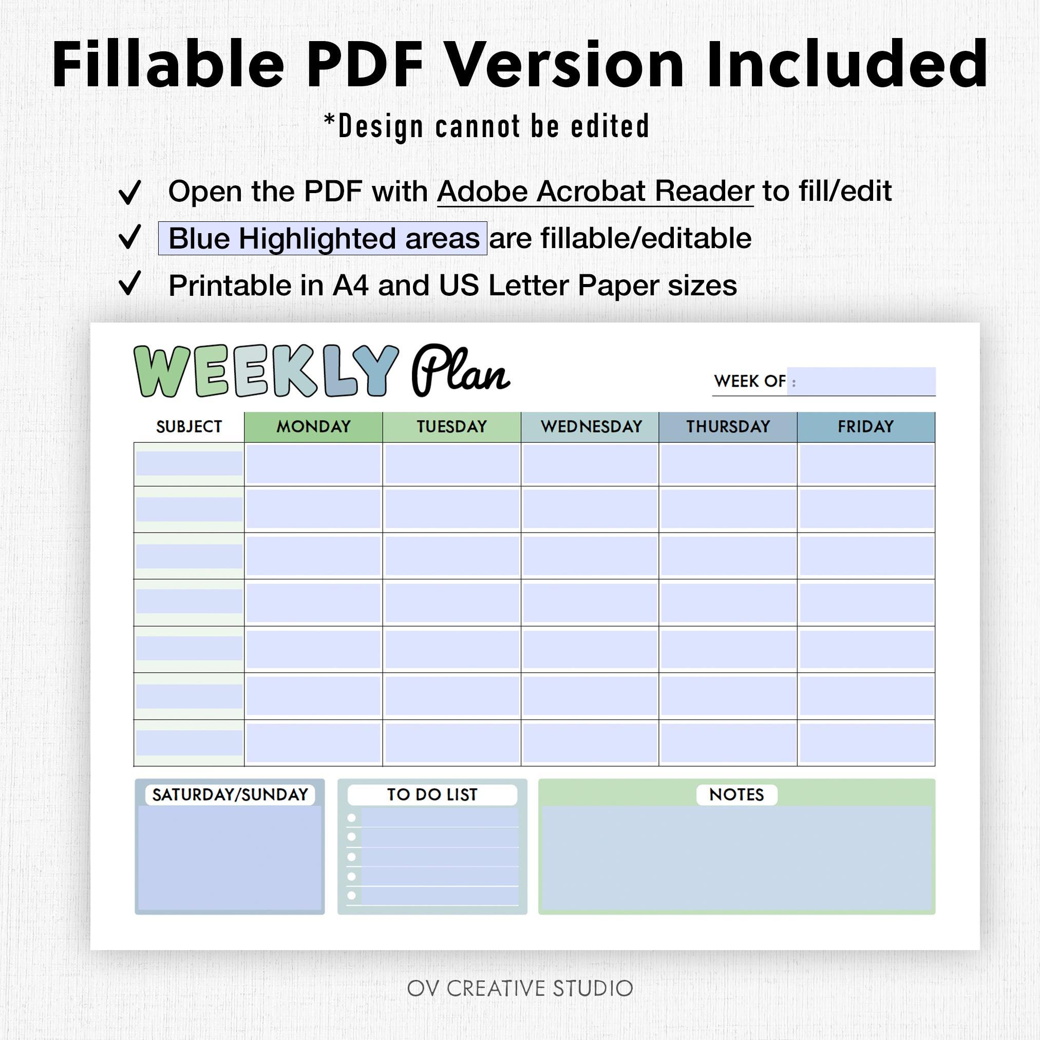 Editable Homeschool Weekly Schedule | Kids Weekly Plan | Printable ...