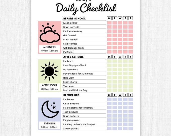 Editable Kids Daily and Weekly Chore Chart,daily Checklist for Kids ...