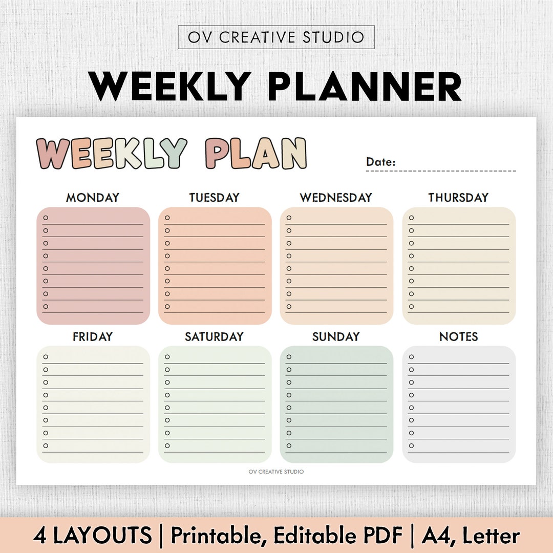 Editable Weekly Planner | Printable, Digital | Weekly Planner PDF ...