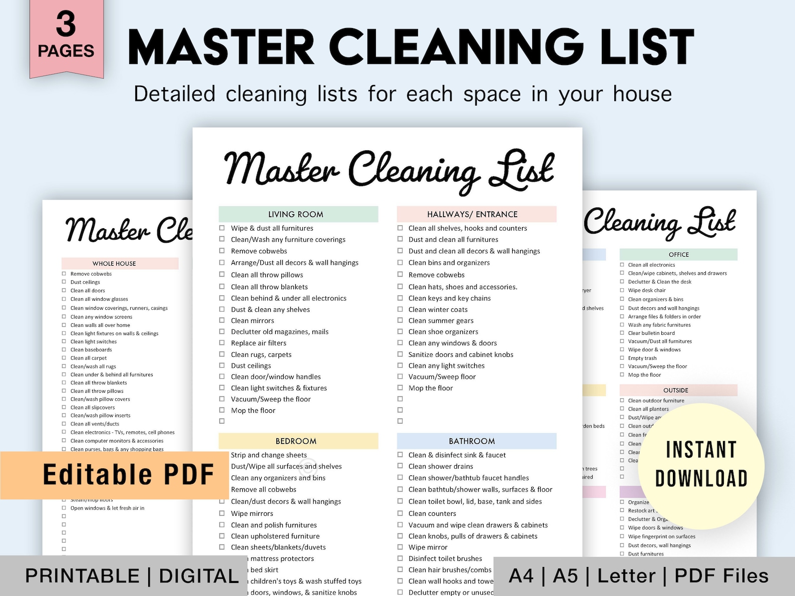 Editable Master Cleaning Checklist Cleaning Planner - Etsy