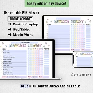 Reward Chart for Kids Printable, Editable, Digital PDF Weekly Chore ...