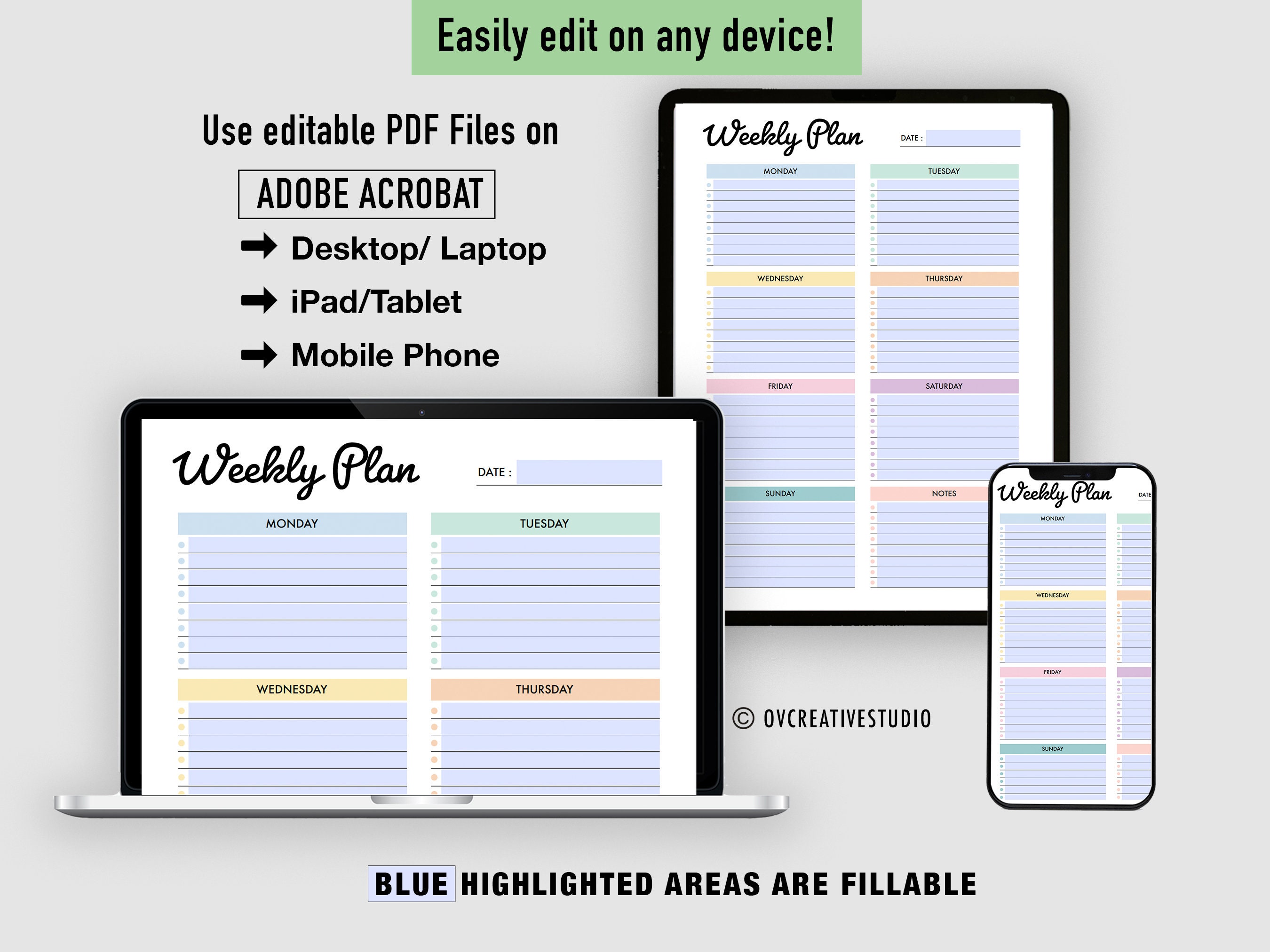 Editable Weekly Planner | Printable, Digital | Weekly Planner PDF ...