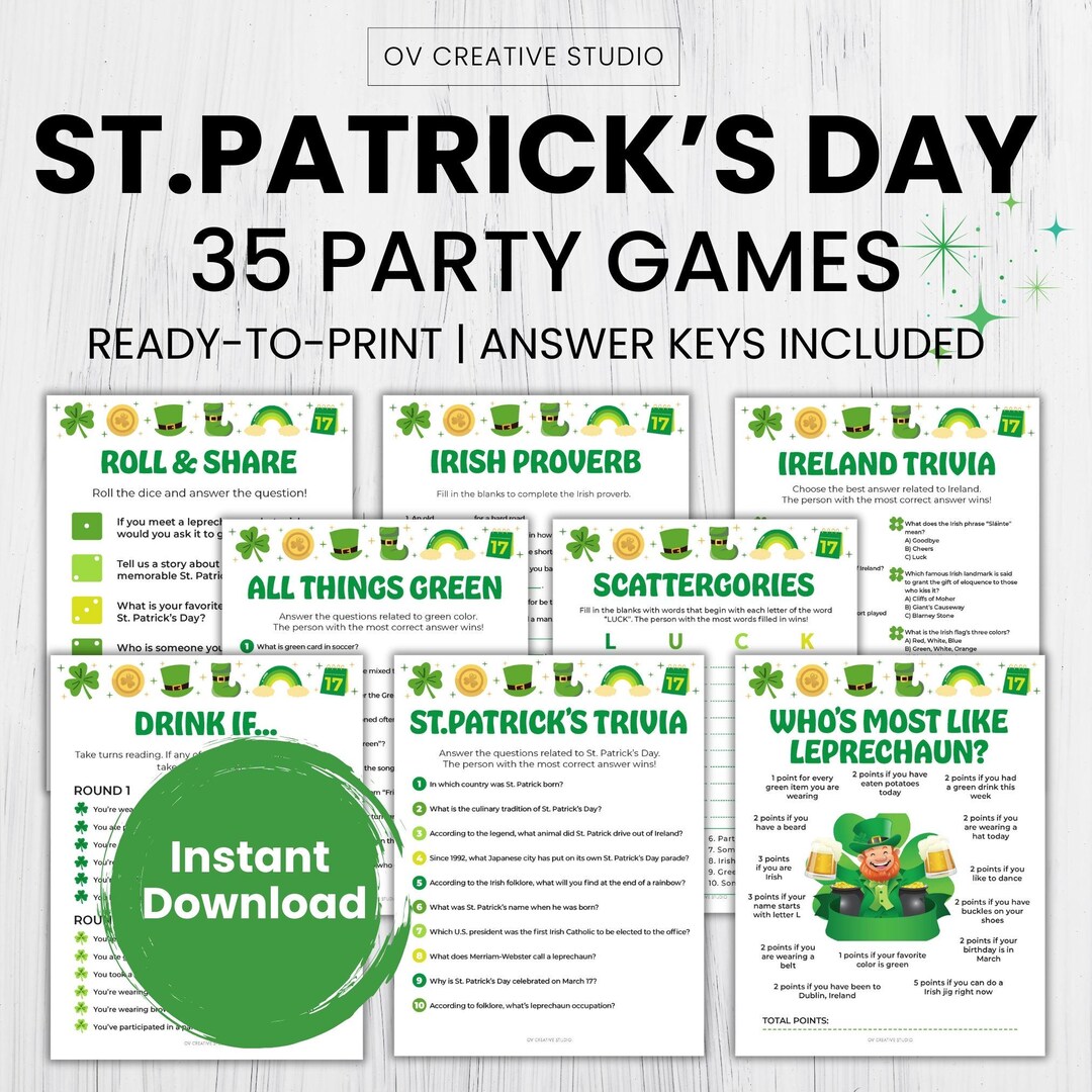 St Patrick's Day Party Games Bundle | Printable St Patricks Day ...
