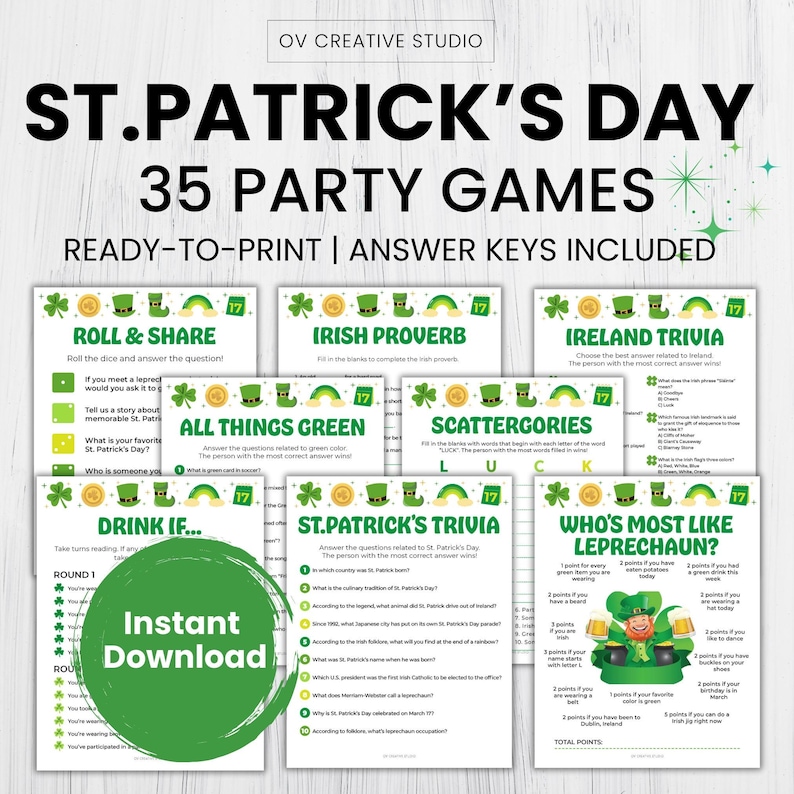 St Patrick's Day Party Games Bundle | Printable St Patricks Day ...