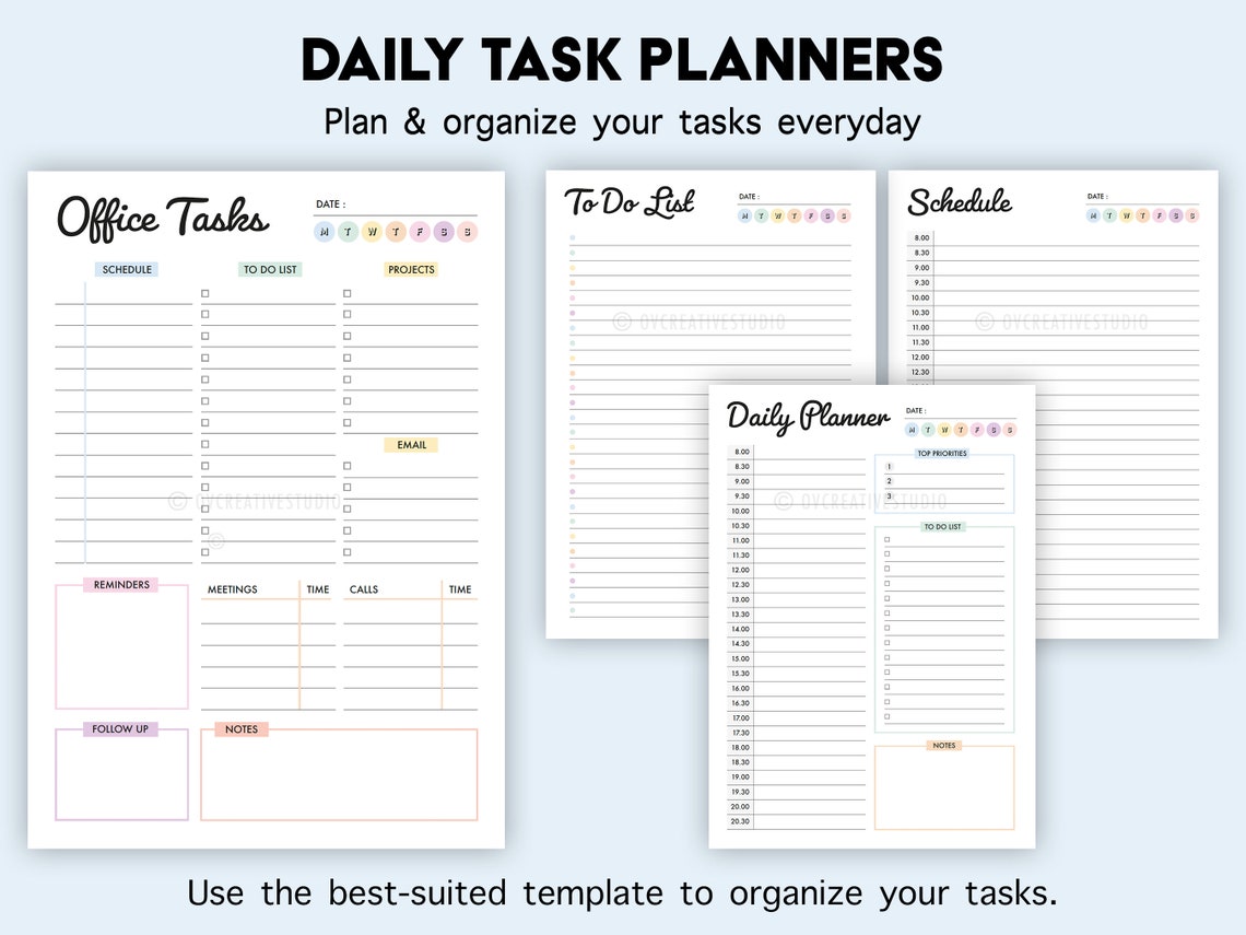 Editable Office Task Planner Bundle, Printable Work Schedule Planner ...