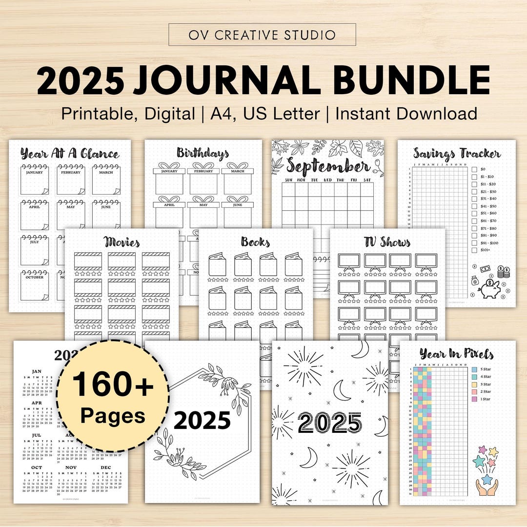 2025 Mega Bullet Journal Bundle 160 Printable Pages Meal Trackers ...