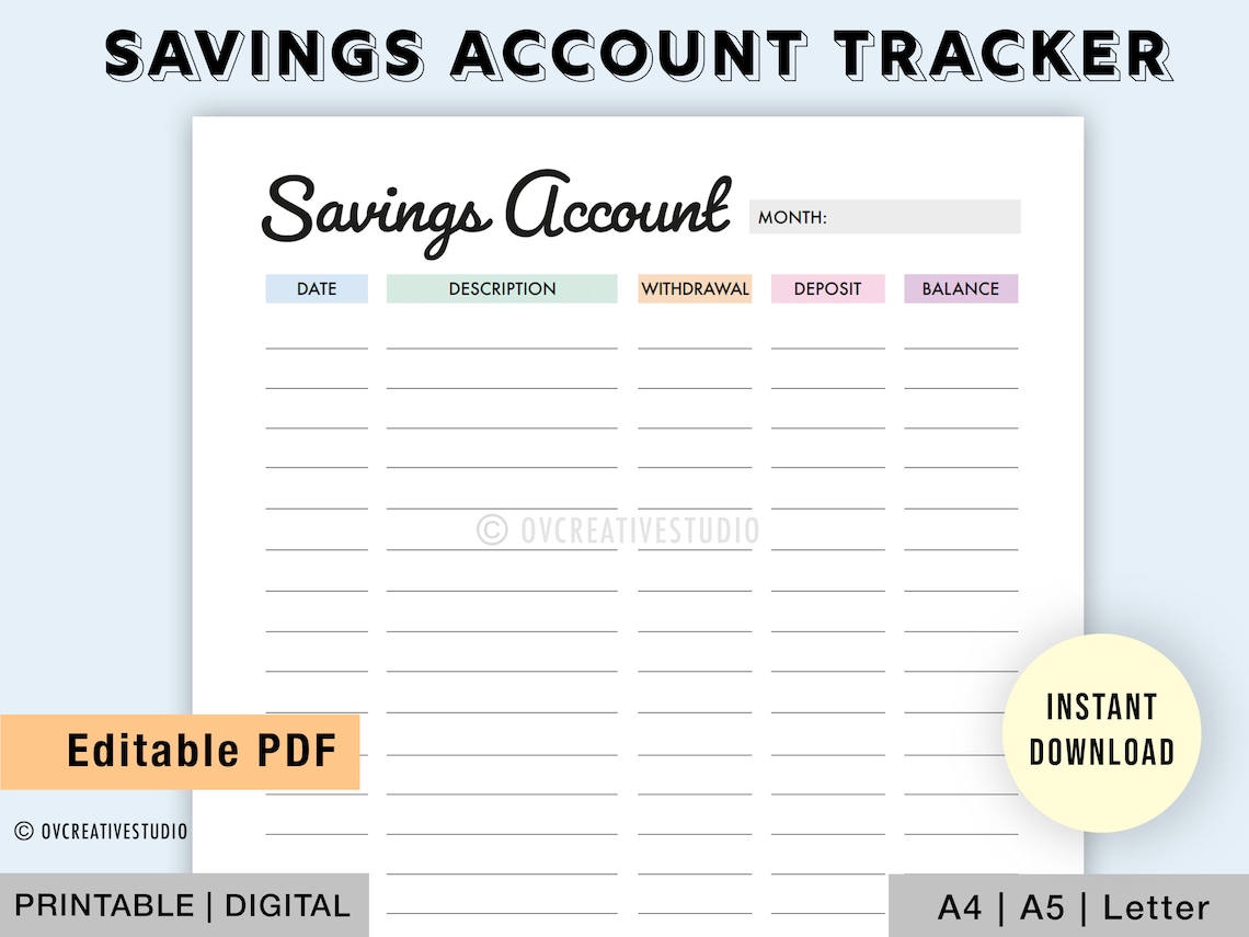 Editable Savings Account Savings Tracker Savings Log - Etsy UK