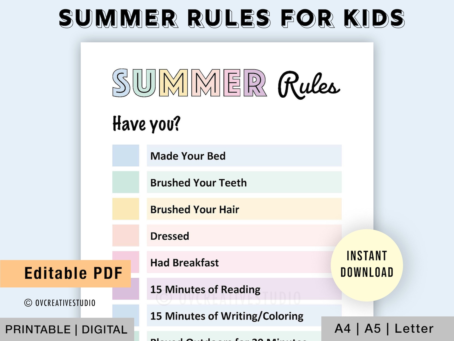 Editable Summer Rules for Kids Printable Summer Rules - Etsy