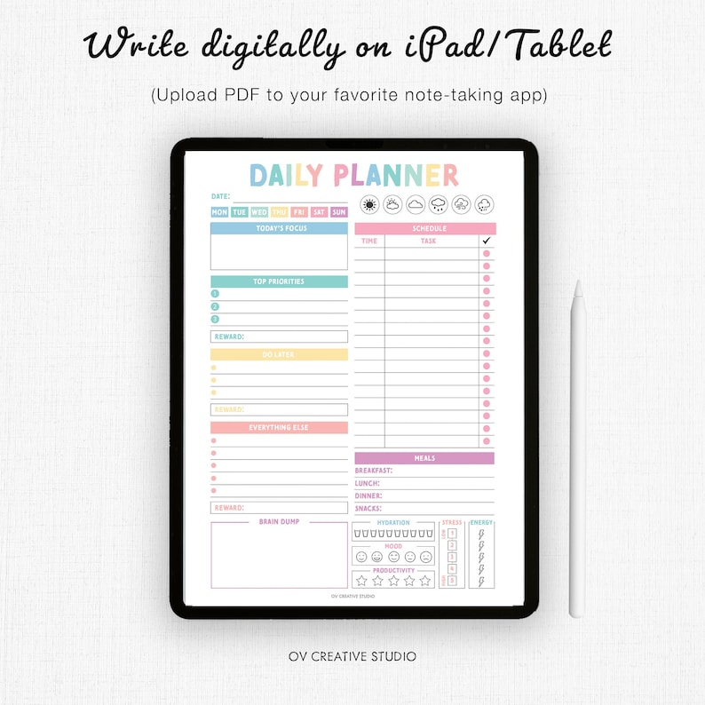Editable ADHD Daily Planner | Printable, Digital | Daily Focus Template ...