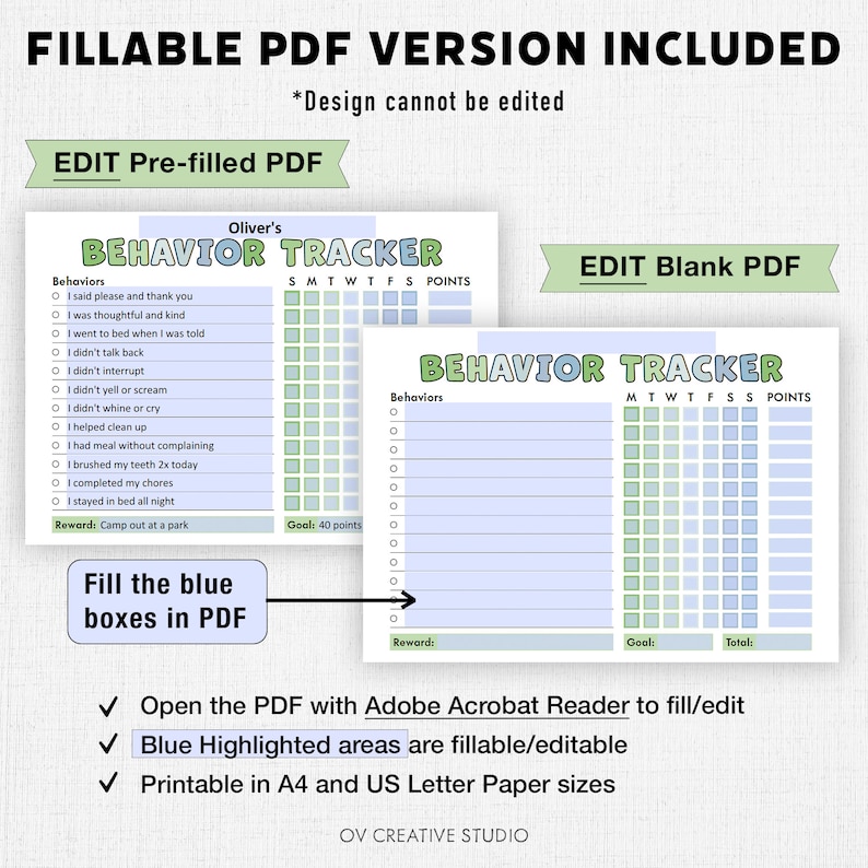 Behavior Reward Chart for Kids | Printable, Editable, Digital PDF ...