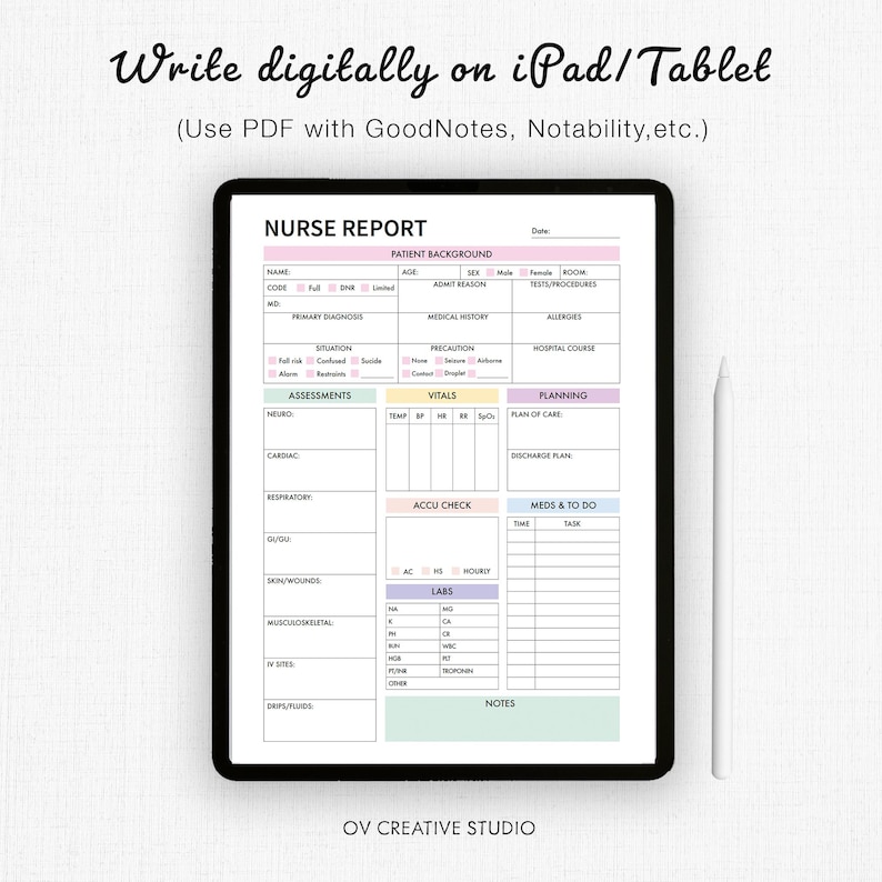Editable Nurse Report Sheet | Printable, Digital | Nurse Brain Sheet ...