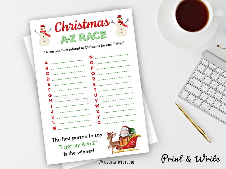 Christmas A - Z Race Game Printable | ABC Christmas Party Game ...