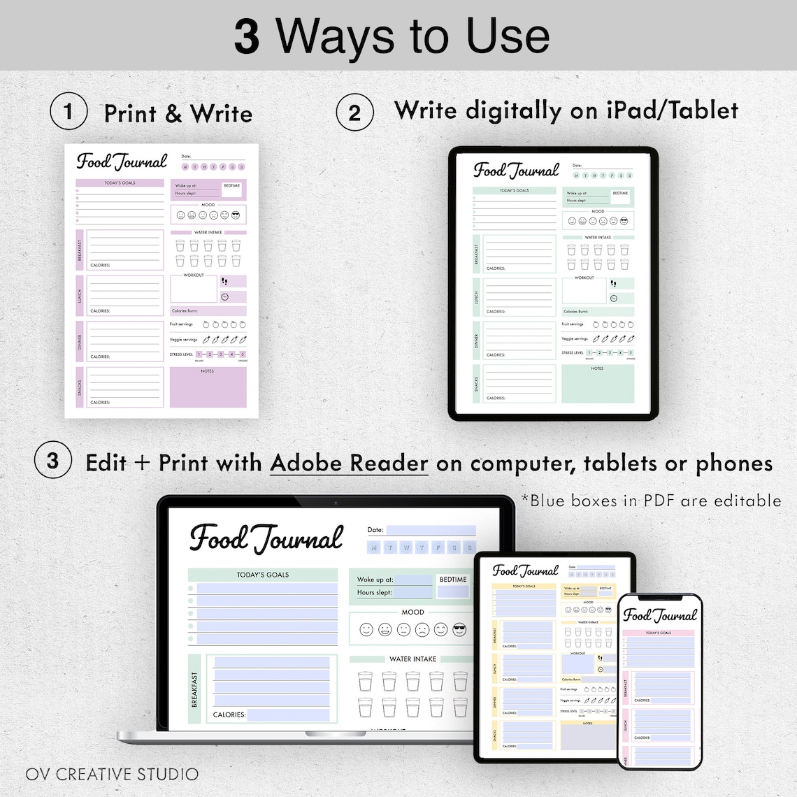 Editable Food Journal | Printable, Digital | Food Diary, Daily Food ...