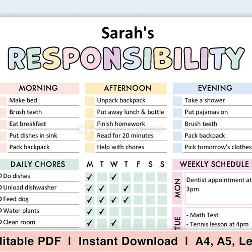 Printable Kids Room Cleaning Guide Chore Chart Editable PDF - Etsy