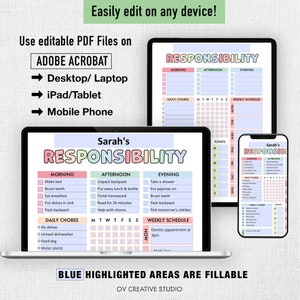 Editable Responsibility Chore Chart for Kids | Printable | Children ...