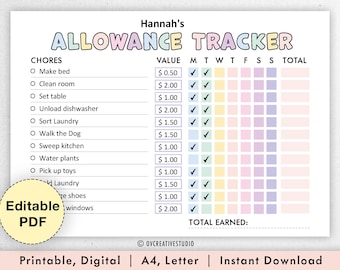 Editable Allowance Tracker | Printable Allowance Chore Chart | Daily ...