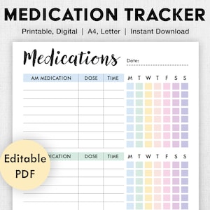 Editable Medication Schedule | Printable Easy Medicine Chart | Weekly ...