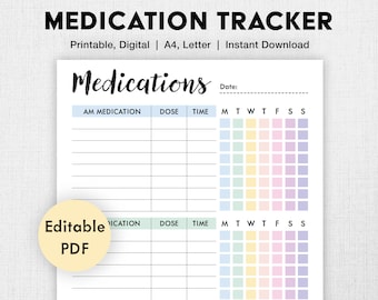 Editable Medication Schedule, Printable Easy Medicine Chart, Weekly ...