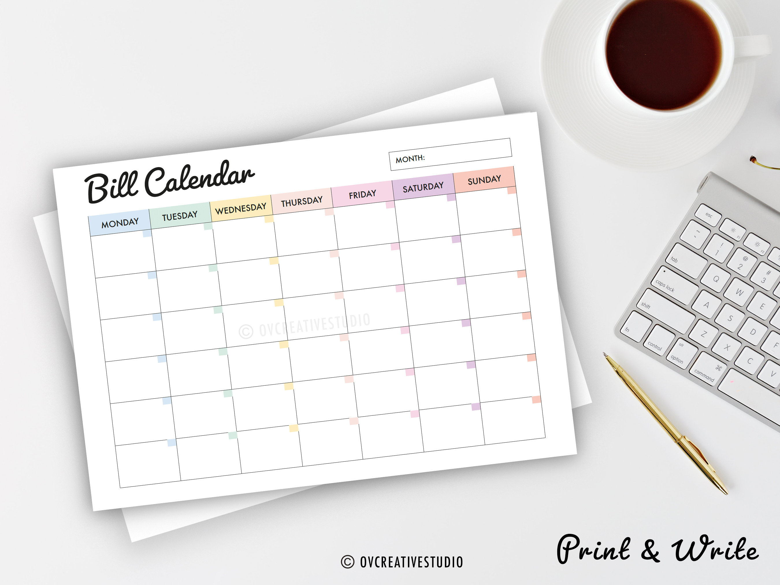 Editable Bill Calendar | Printable Monthly Bill Planner | Monthly Bill ...