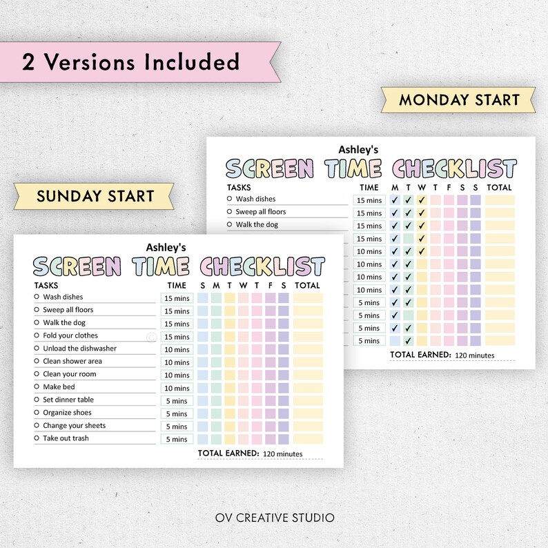Editable Screen Time Chart Kids | Printable, Digital | Screen Time ...