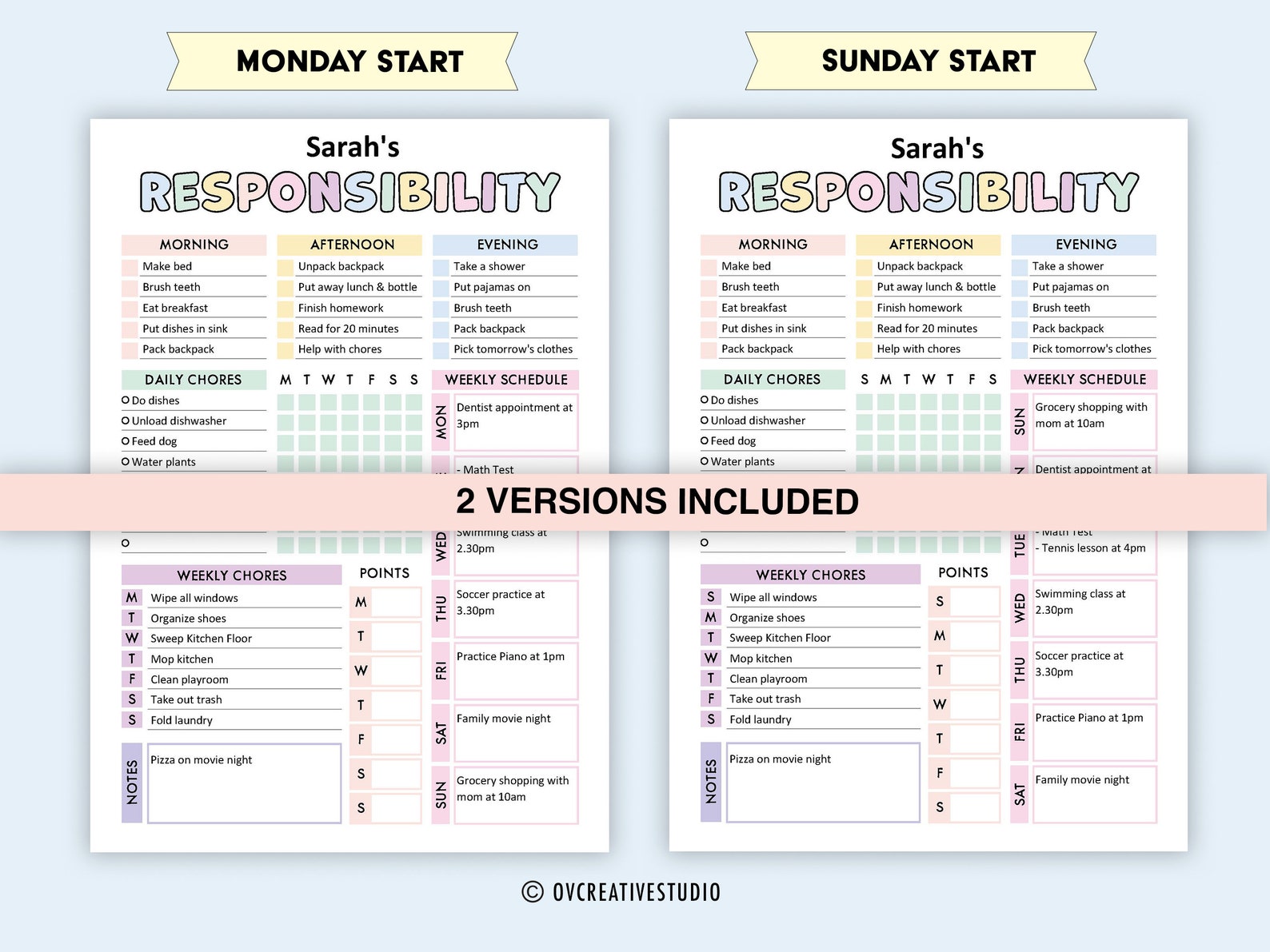 Editable Responsibility Chore Chart for Kids | Printable | Kids Daily ...