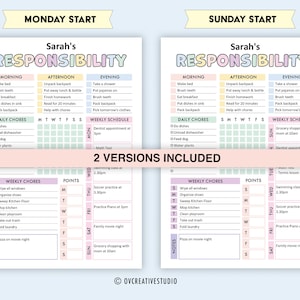 Editable Responsibility Chore Chart for Kids | Printable | Kids Daily ...