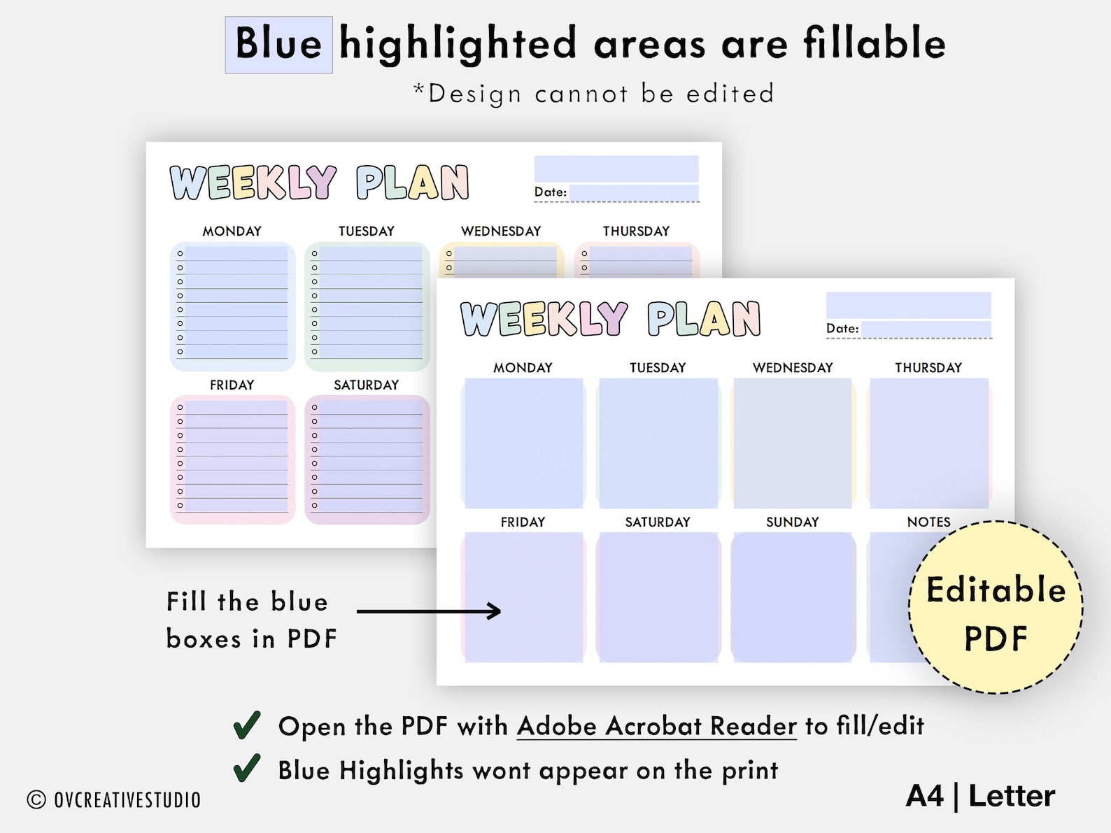 Editable Weekly Planner Printable, Digital Weekly Planner PDF Weekly ...