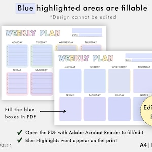 Editable Weekly Planner | Printable, Digital | Weekly Planner PDF ...