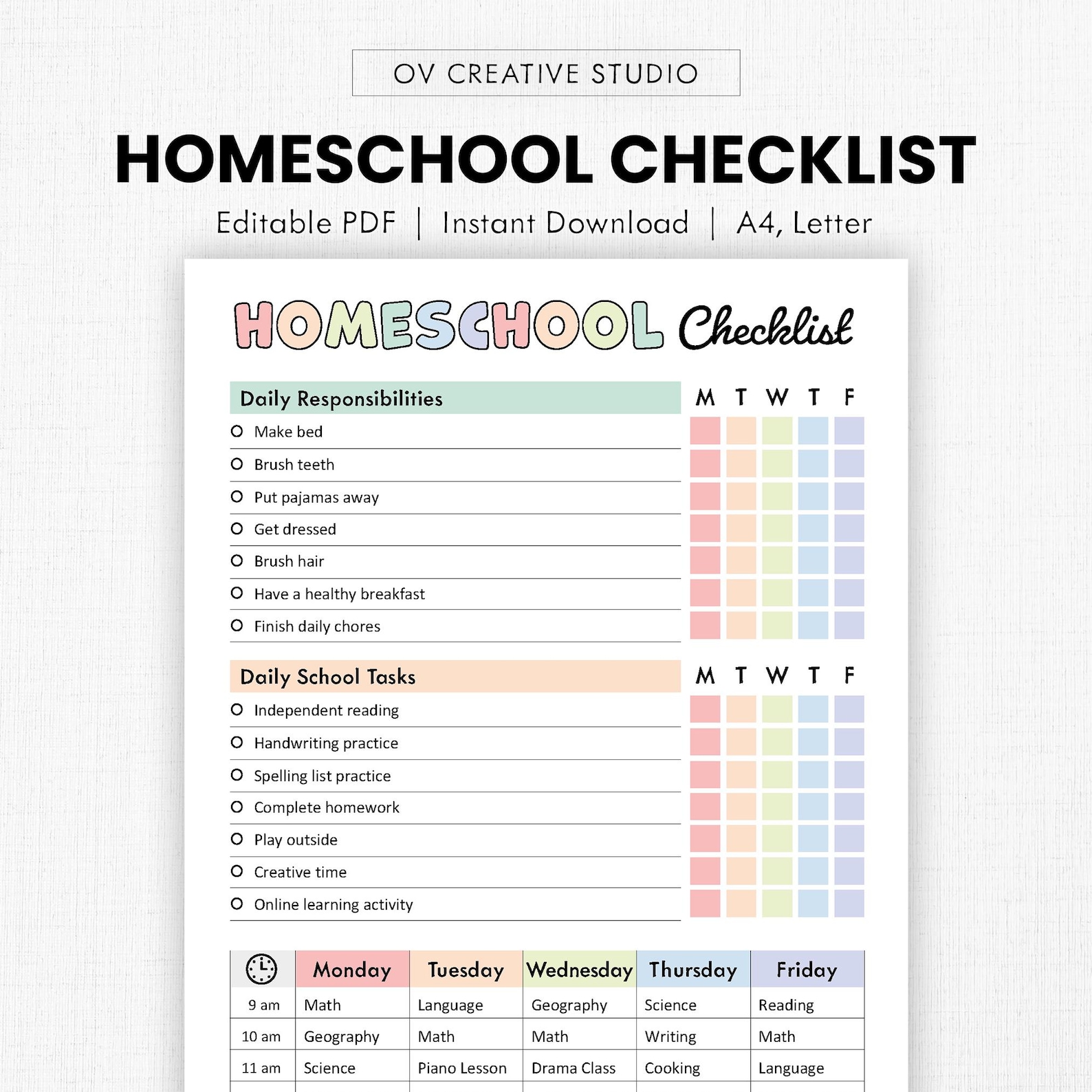 Editable Homeschool Checklist | Printable, Digital | Homeschool Planner ...