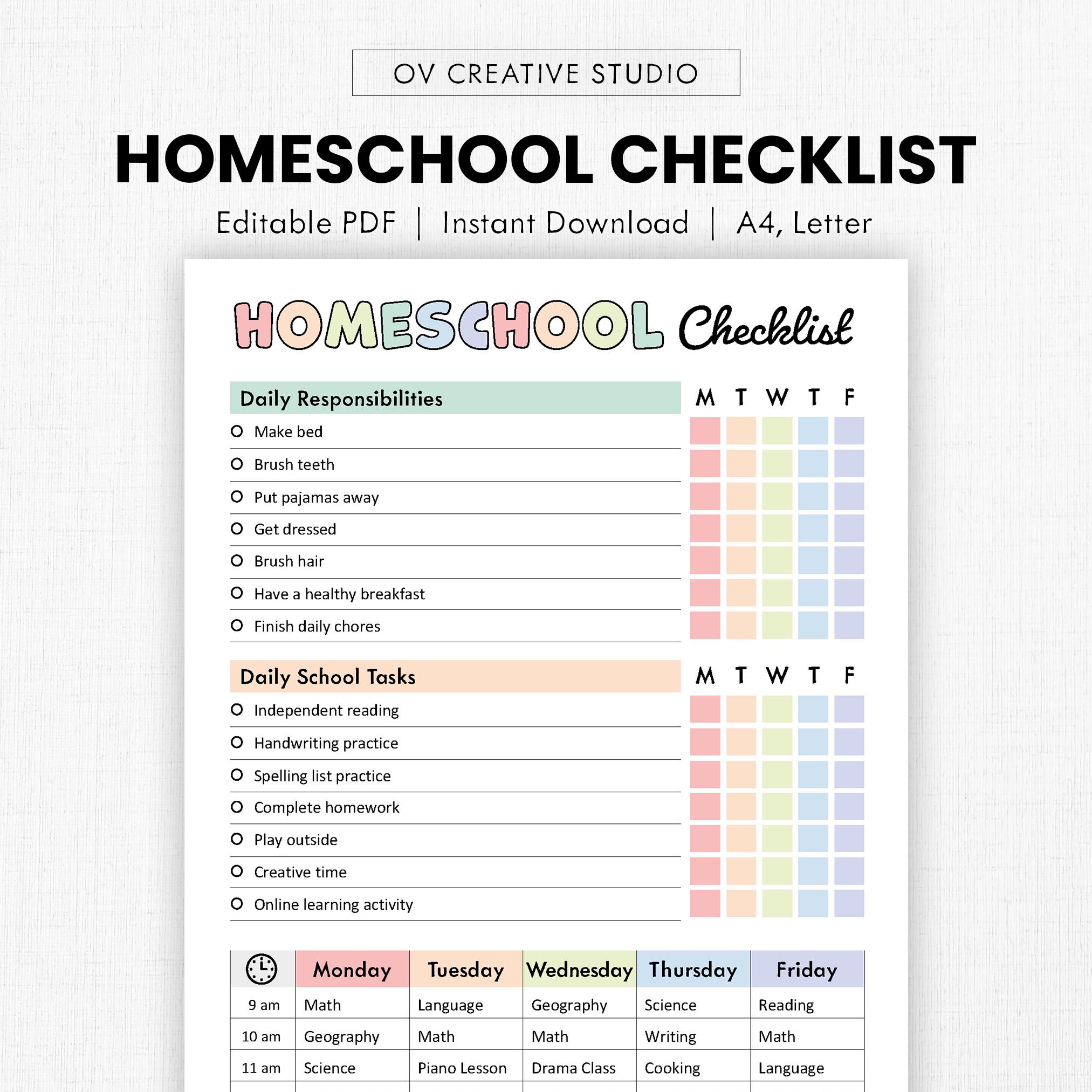 Editable Homeschool Checklist | Printable, Digital | Homeschool Planner ...