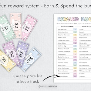 Editable Kids Reward Bucks | Printable | Mom Bucks, PDF Reward System ...
