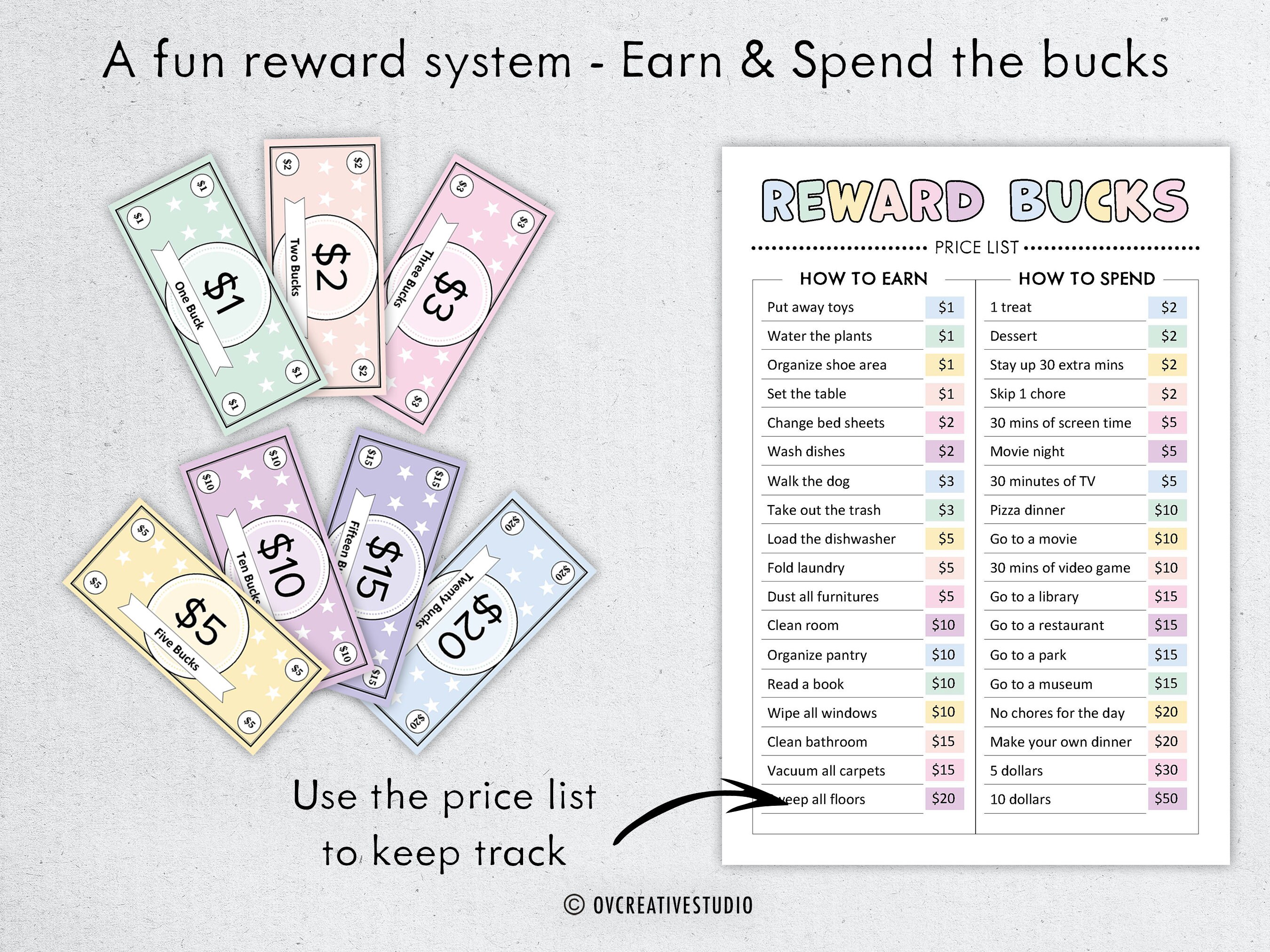 Editable Kids Reward Bucks Printable Mom Bucks PDF Reward - Etsy Canada