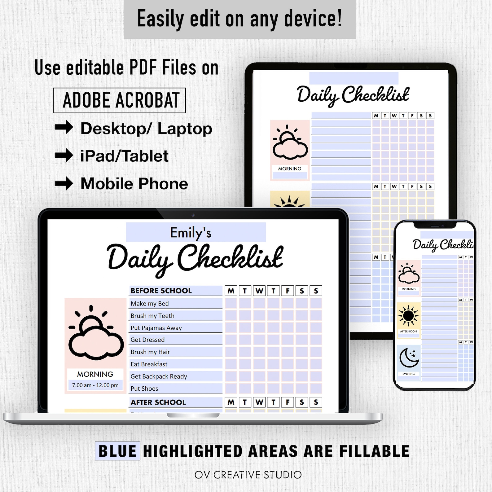 Editable Daily Checklist for Kids | Printable | Kids Responsibility ...
