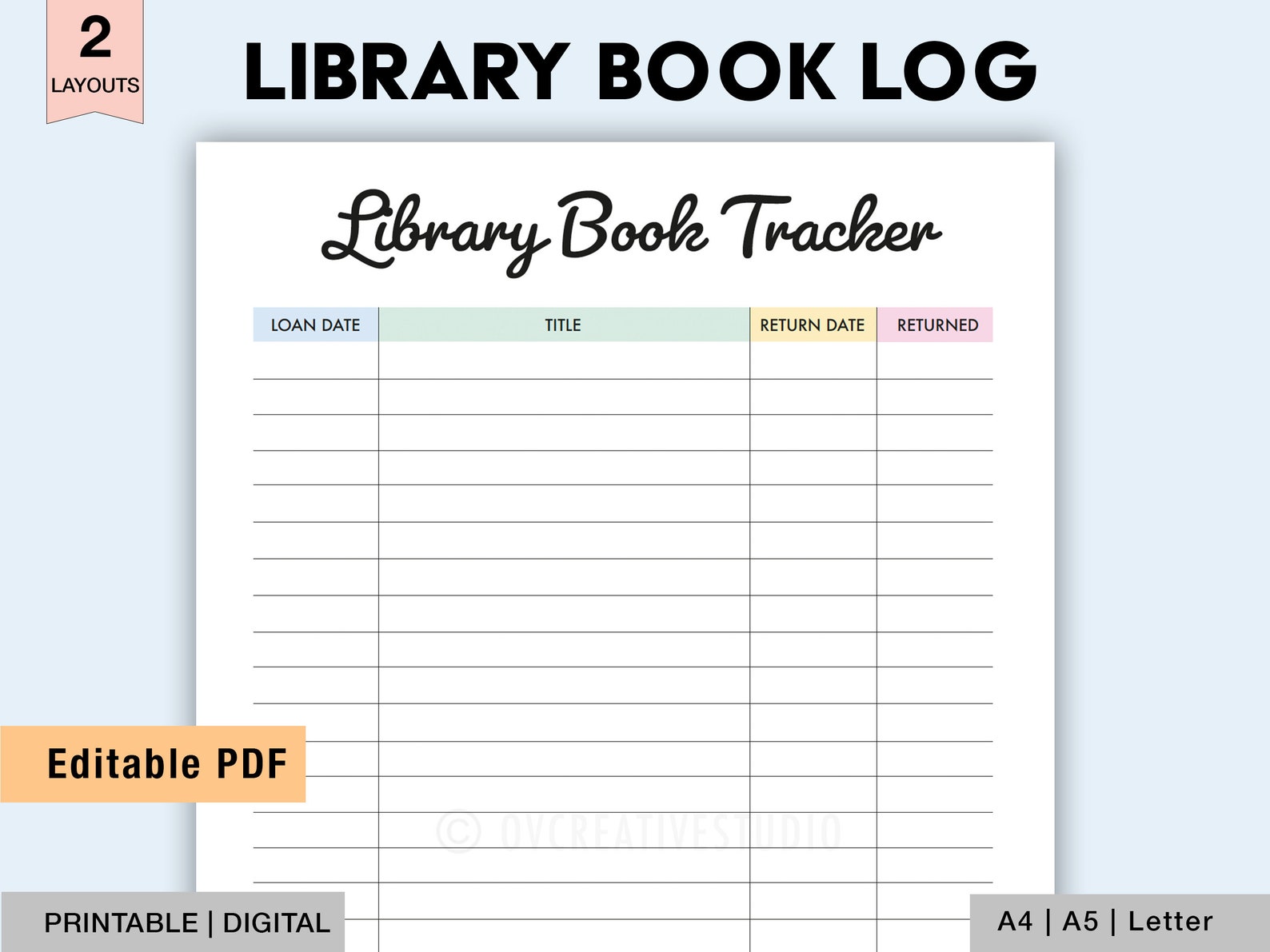 Library Book Tracker Printable Book Log Library Book - Etsy