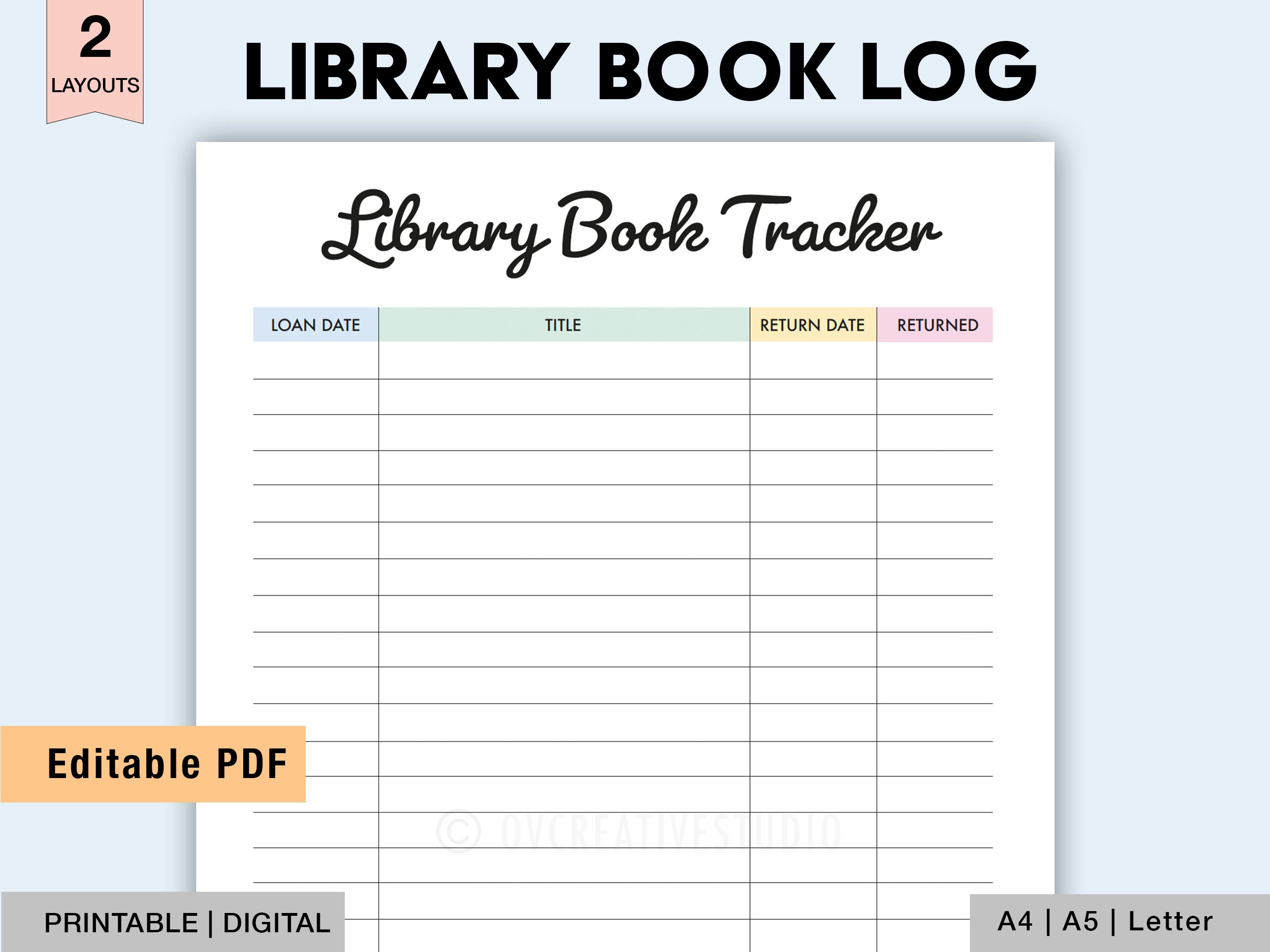 Library Book Tracker Printable Book Log Library Book - Etsy UK