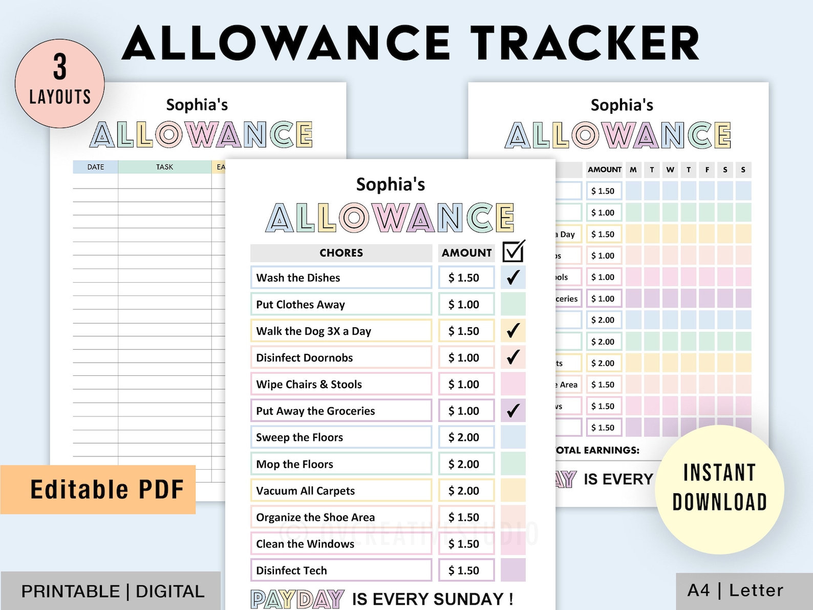Editable Allowance Tracker Kids Earn Money Chart Daily - Etsy