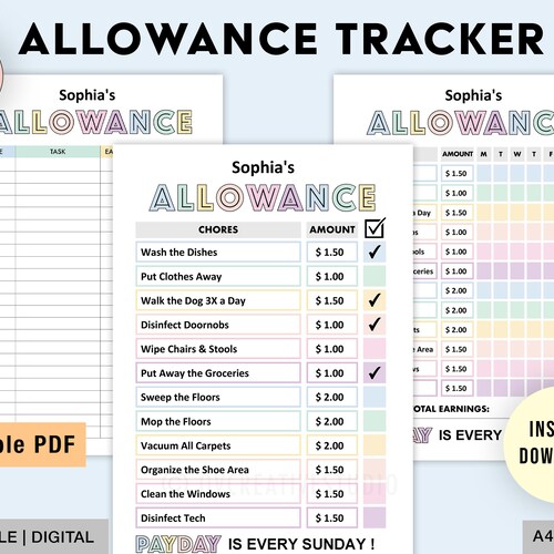 Editable Allowance Tracker Kids Earn Money Chart Daily - Etsy