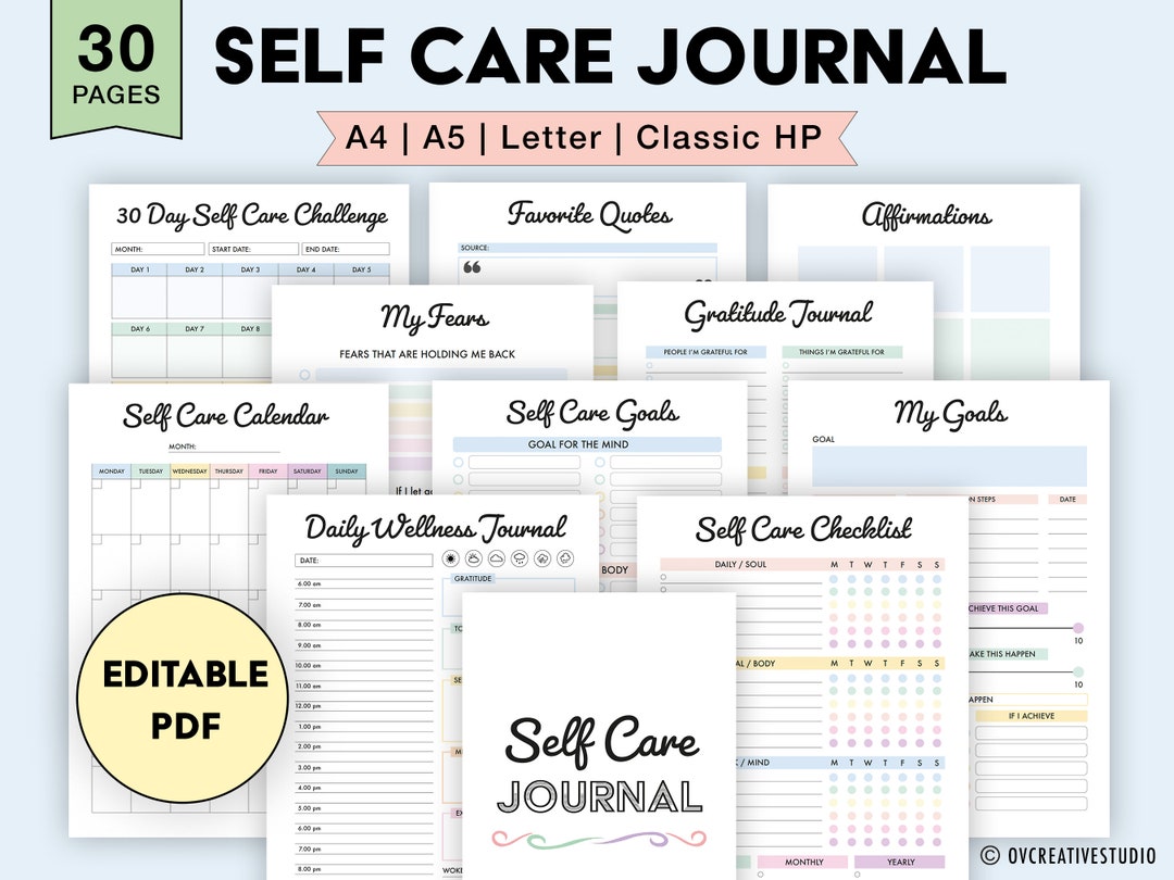 Self Care Planner Bundle Printable, Editable, Wellness Planner, Self ...
