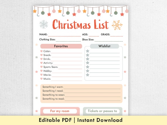 Lista Di Natale Stampabile Bellissimo Natale Lettera Modello. Carino